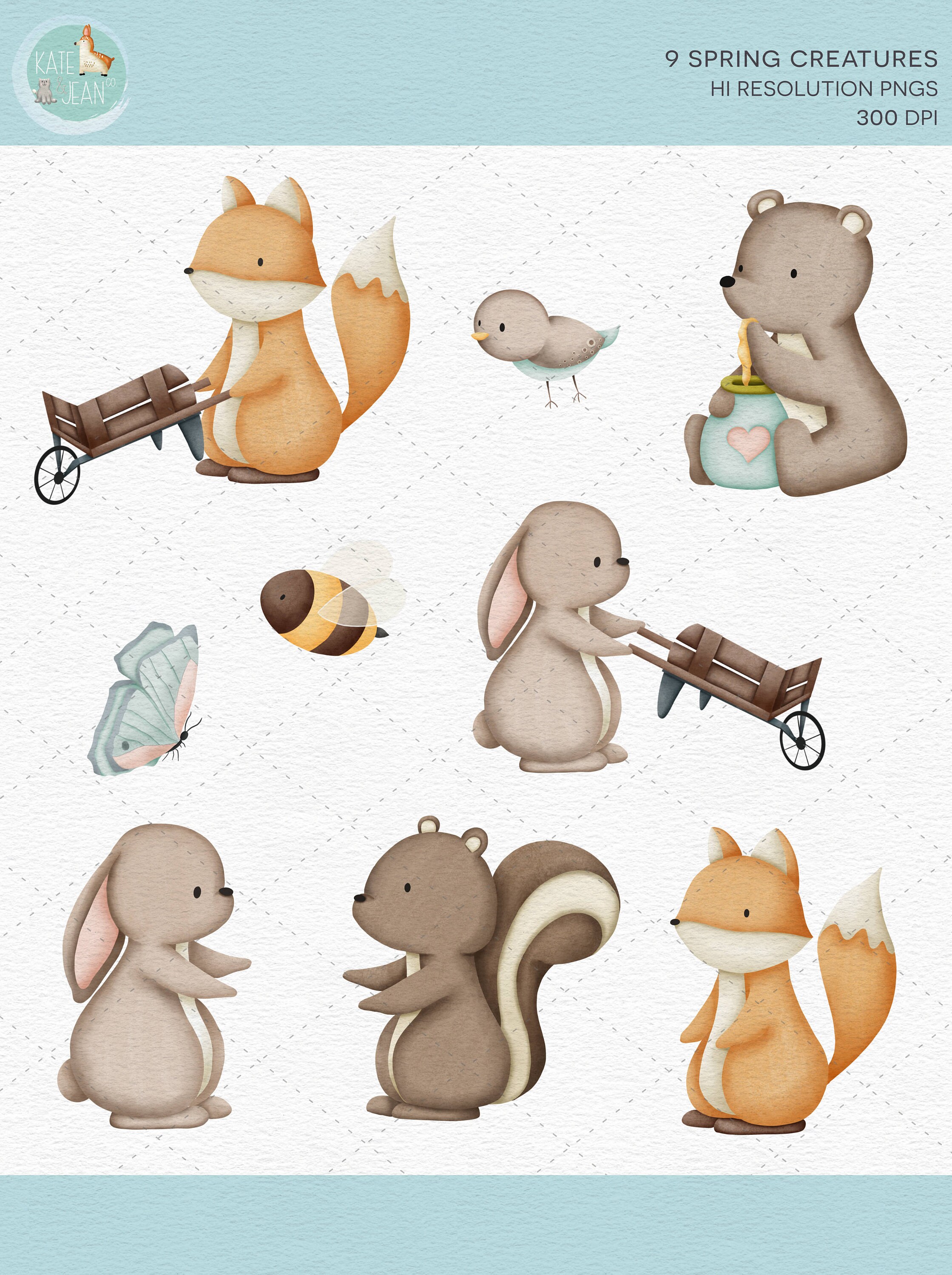 Watercolor Spring Clipart Spring Forest Friends Clipart - Etsy