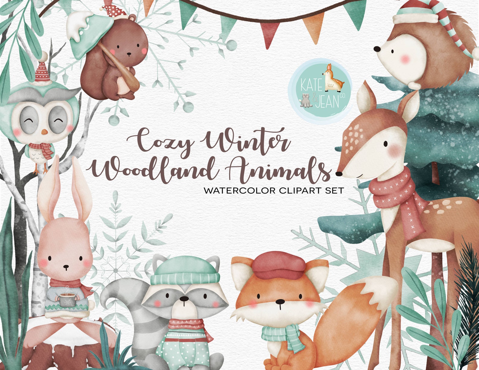 Winter Woodland Animals Clipart Watercolor Woodland Animals - Etsy