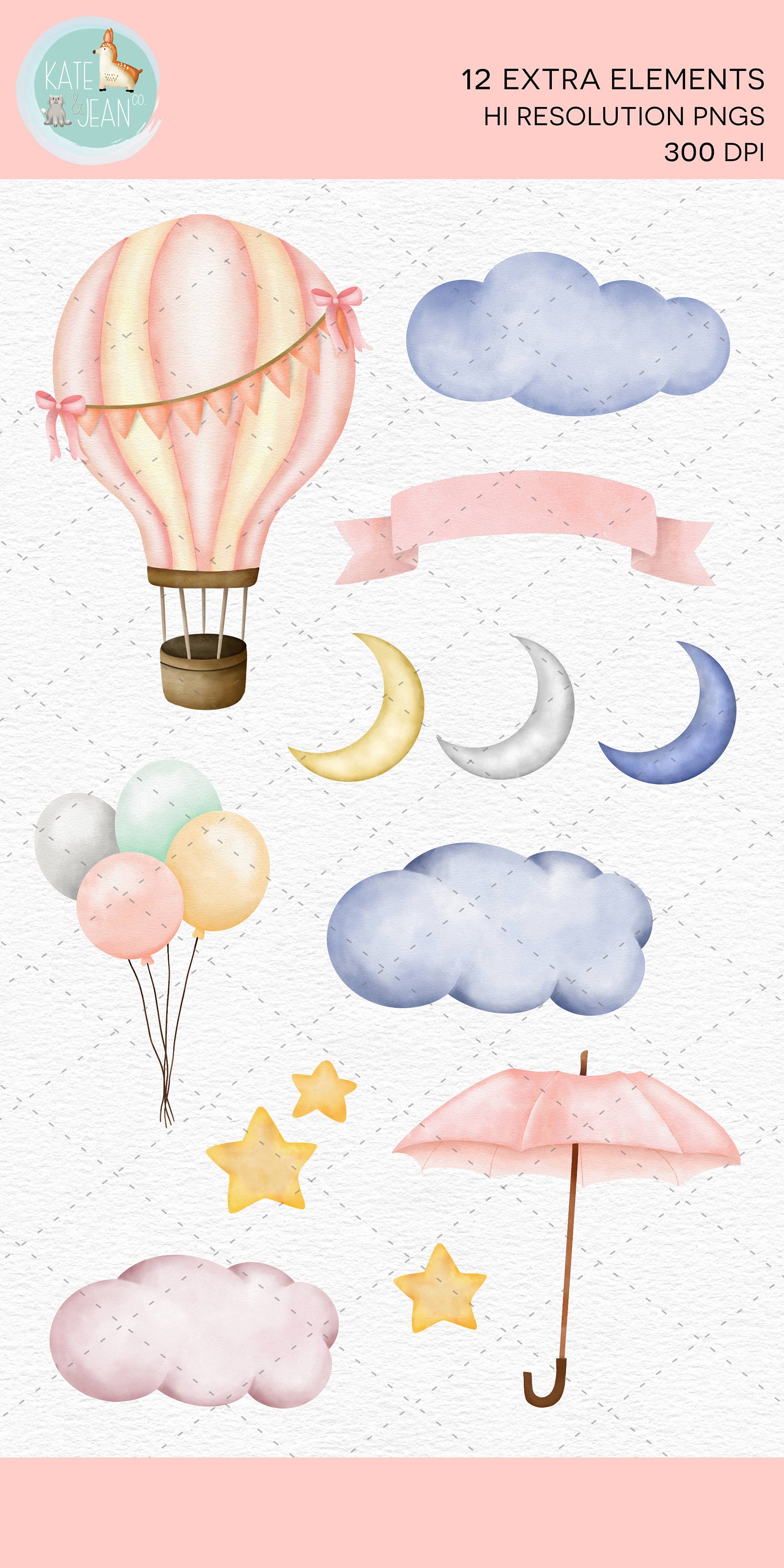 Watercolor Pink Baby Elephant Clipart Set Elephant Clipart Nursery ...
