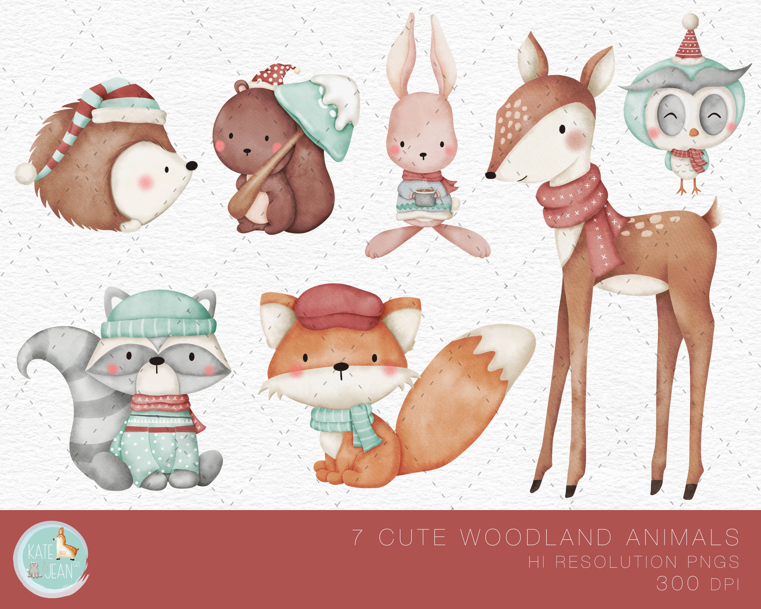 Winter Woodland Animals Clipart Watercolor Woodland Animals - Etsy