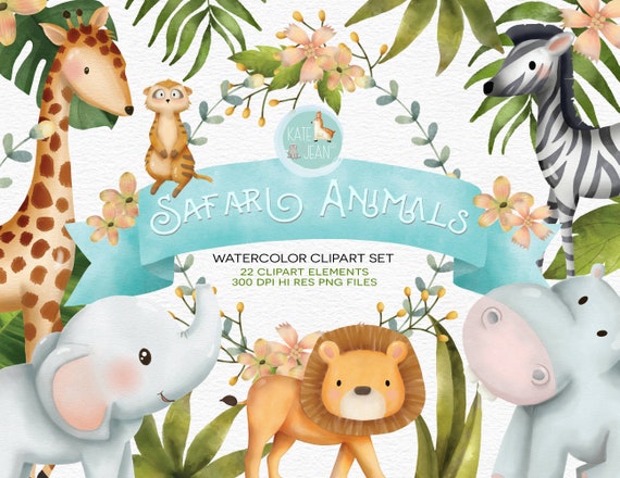 Watercolor Safari Animals Clipart Set Nursery Wall Art - Etsy