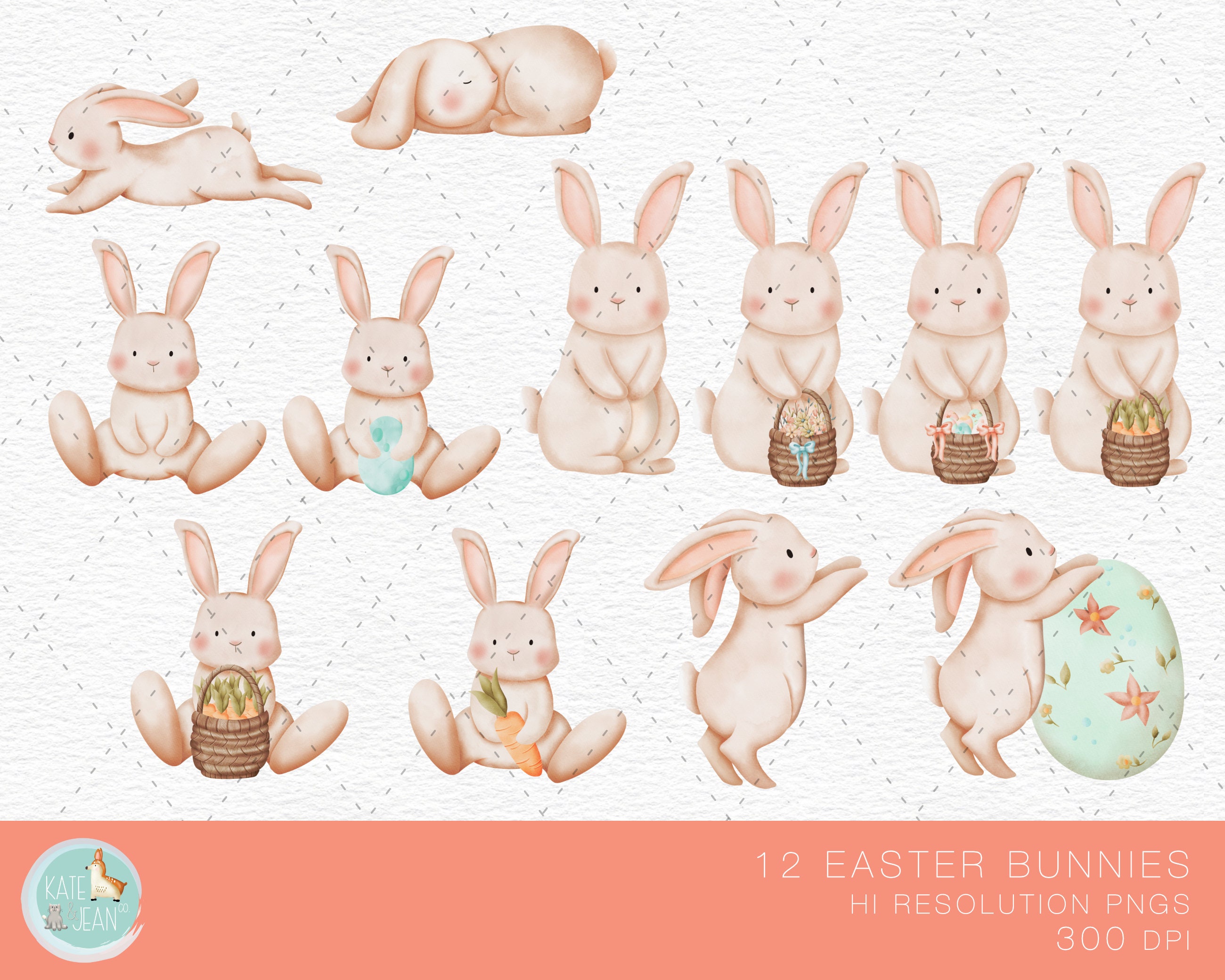 Easter Bunnies Watercolor Clipart Set Easter Eggs Baby Bunny - Etsy
