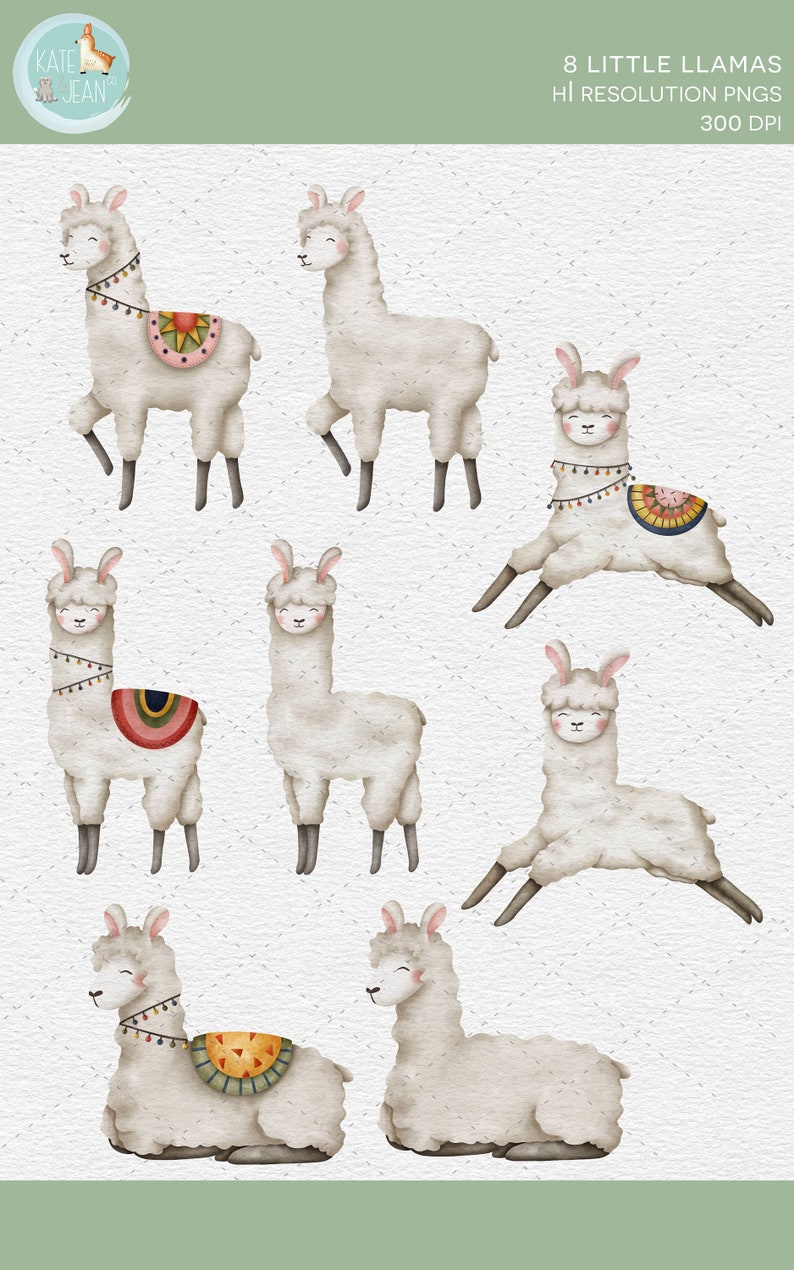 Little Llamas Watercolor Clipart Set Llama Clipart Cactus - Etsy