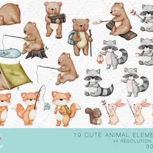 Watercolor Animals Camping Clipart Set, Watercolor Clipart, Bear, Fox ...