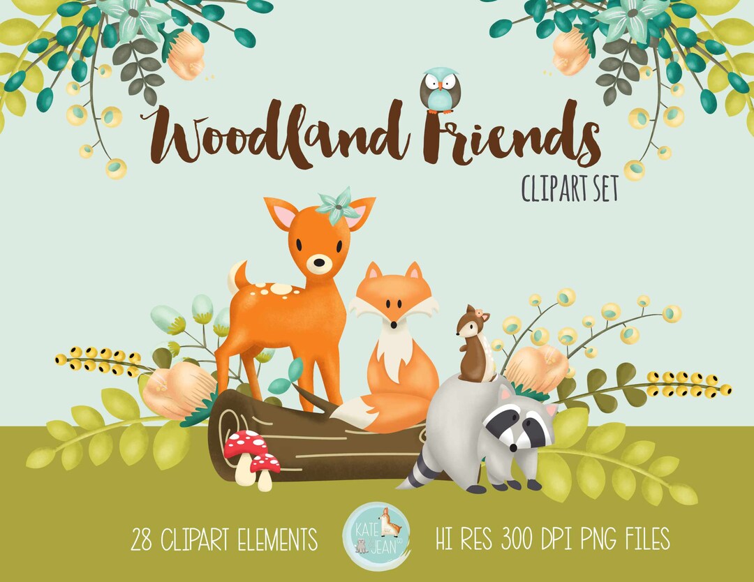 Woodland Animal Friends | Digital Clipart Set | Woodland Animals ...