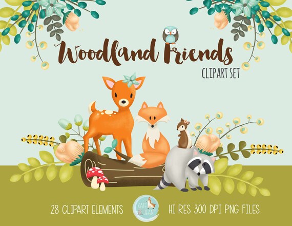 Woodland Animal Friends Digital Clipart Set Woodland - Etsy