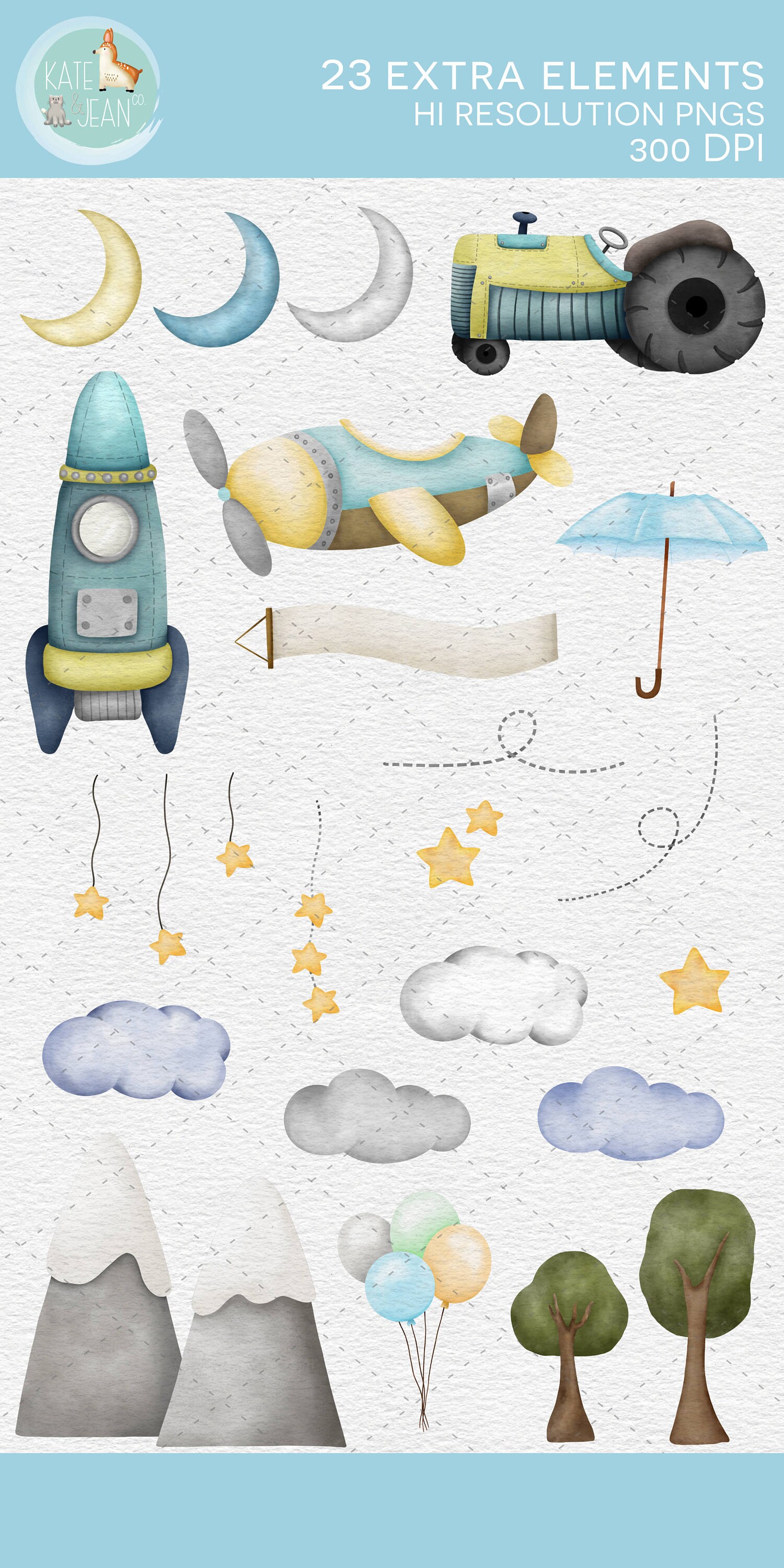 Blue Baby Elephant Clipart Watercolor Clipart Elephant Clipart Nursery ...