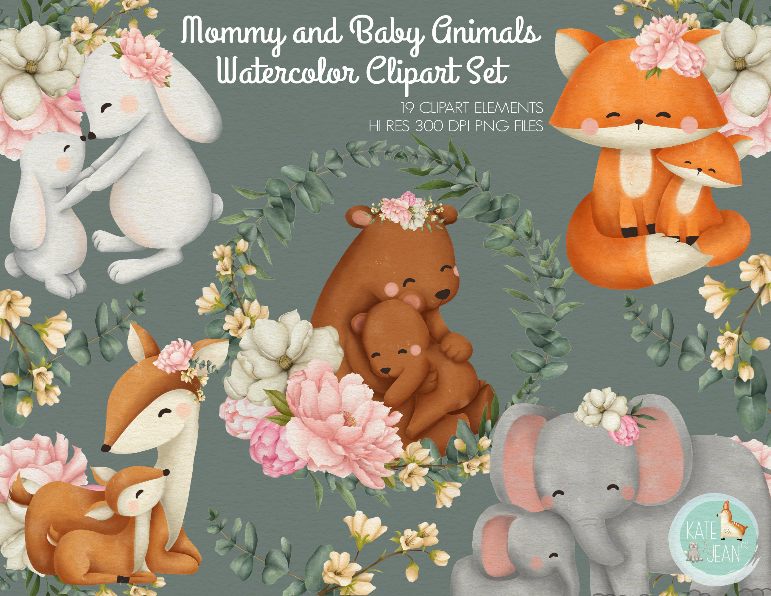 Watercolor Mommy and Baby Animals Clipart Set Nursery - Etsy