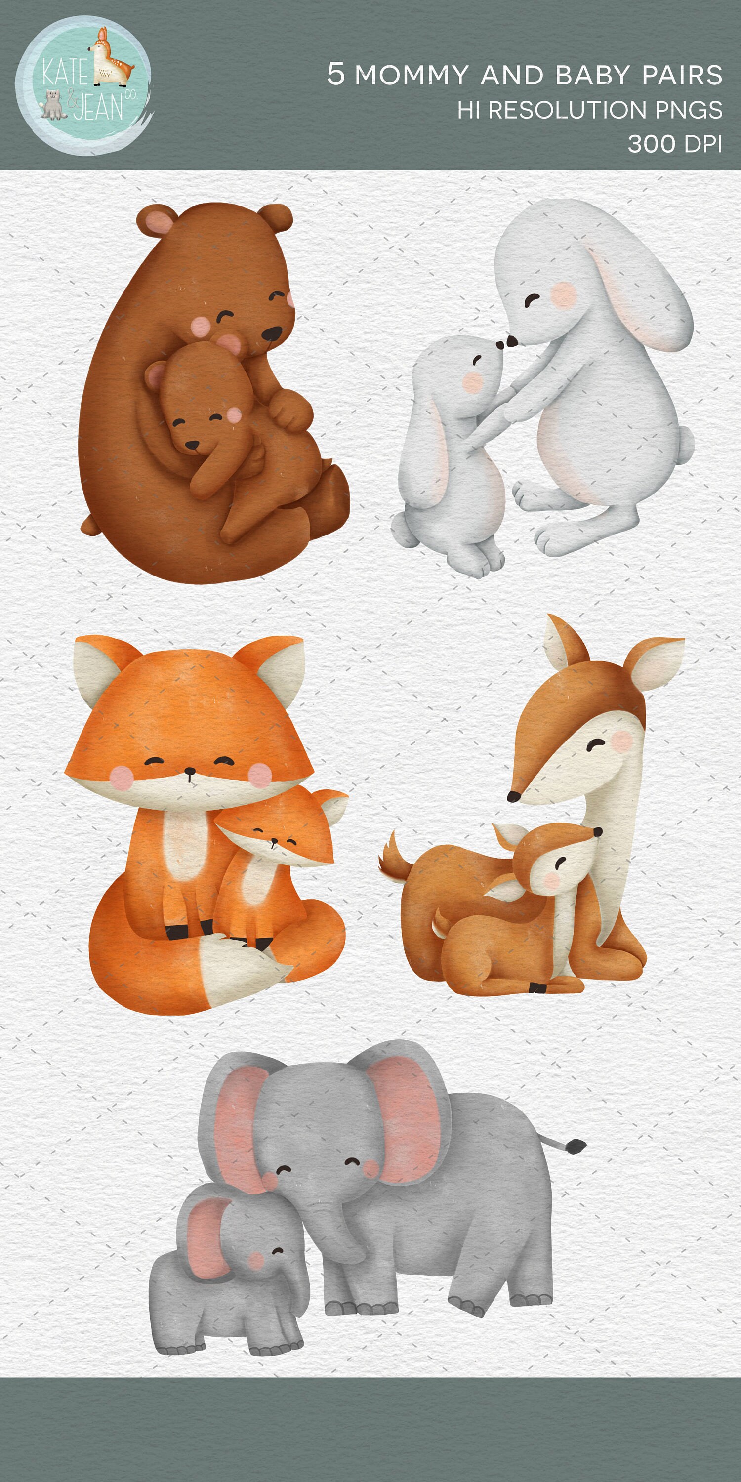 Watercolor Mommy and Baby Animals Clipart Set Nursery - Etsy