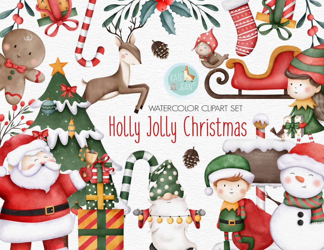 Christmas Clipart, Watercolor Christmas Clipart, Christmas Watercolor ...