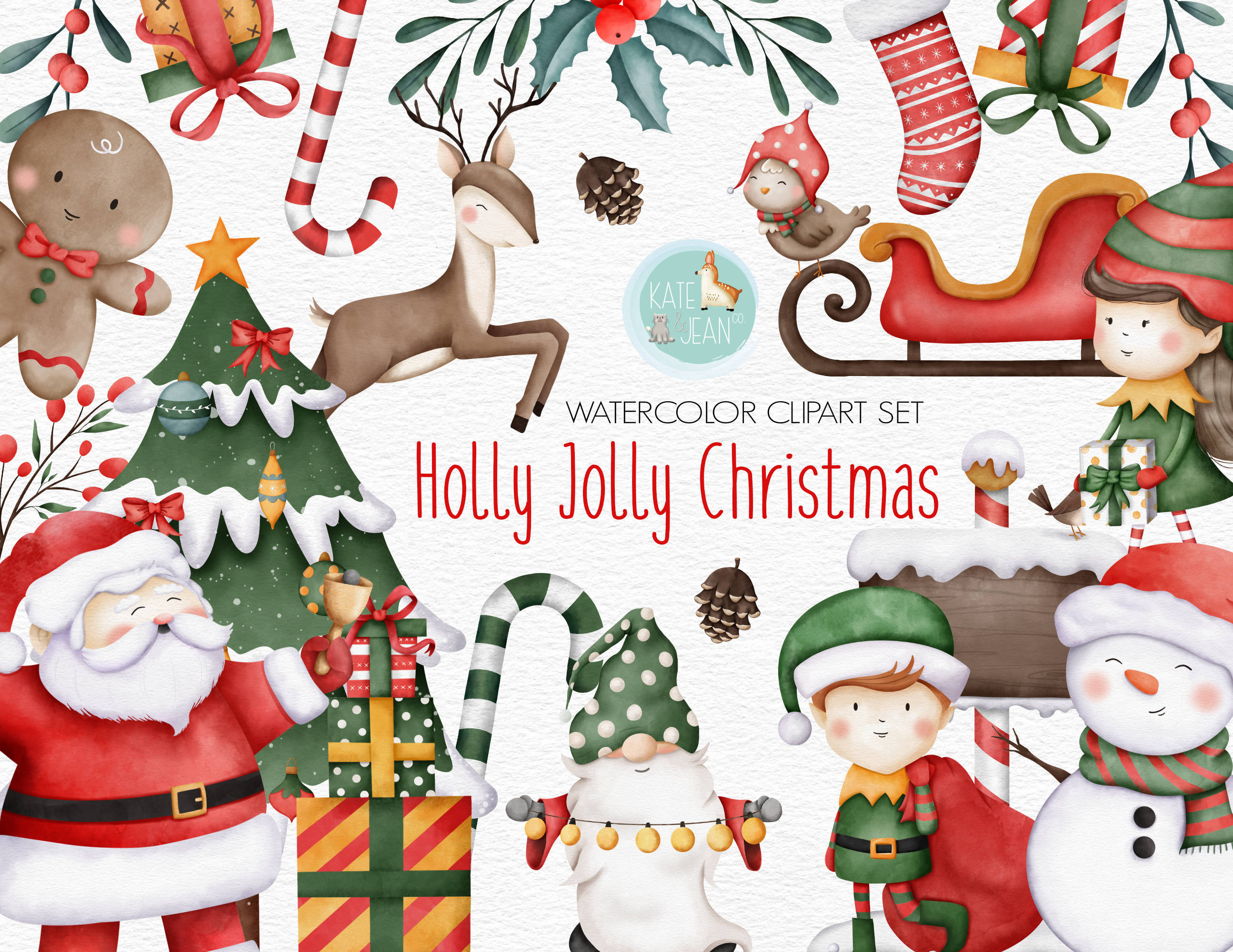 Christmas Clipart, Watercolor Christmas Clipart, Christmas Watercolor ...