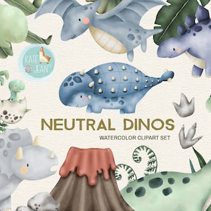 Dinosaur Watercolor Clipart | Neutral Dino Clipart | Cute Dinosaurs ...