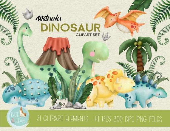 Watercolor Dinosaur Clipart Set Instant Download T-rex - Etsy
