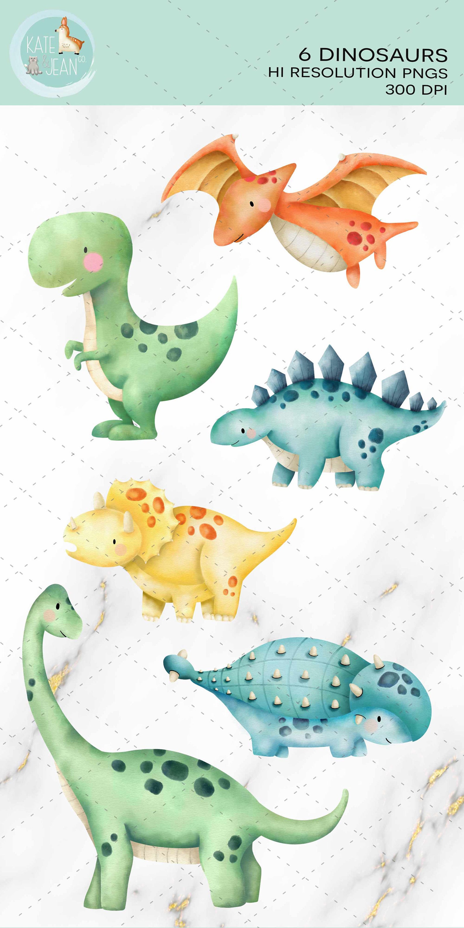 Watercolor Dinosaur Clipart Set Instant Download T-rex - Etsy