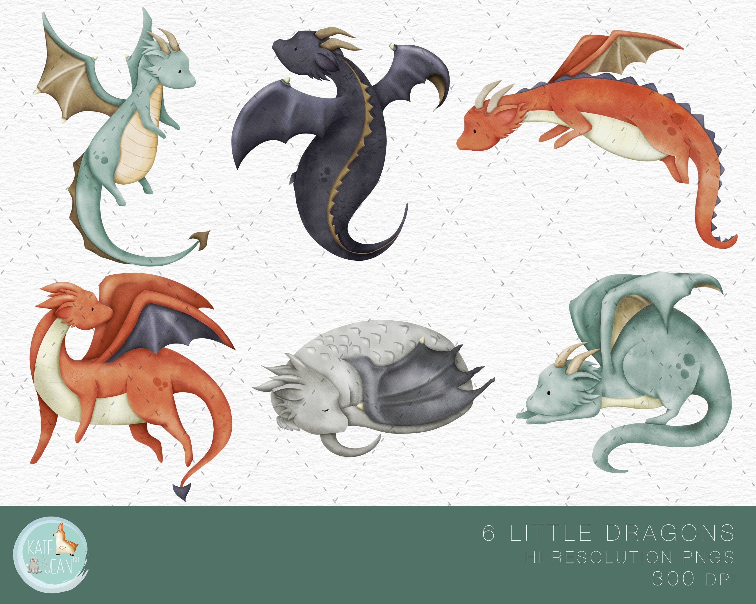 Dragons Watercolor Clipart Set Fairytale Pngs Nursery - Etsy