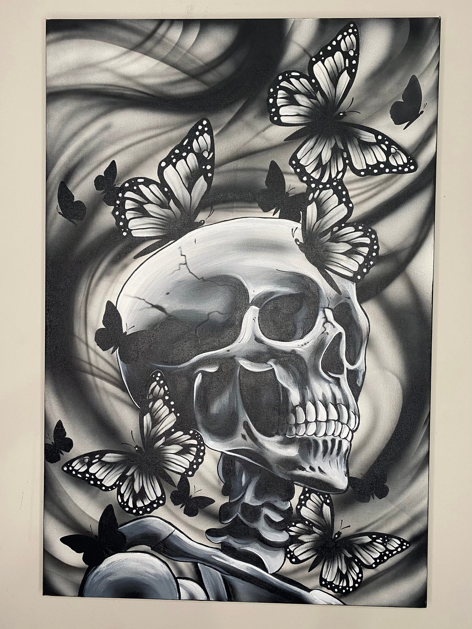 Original Acrylic Skull Butterfly Painting on Canvas. Wall - Etsy