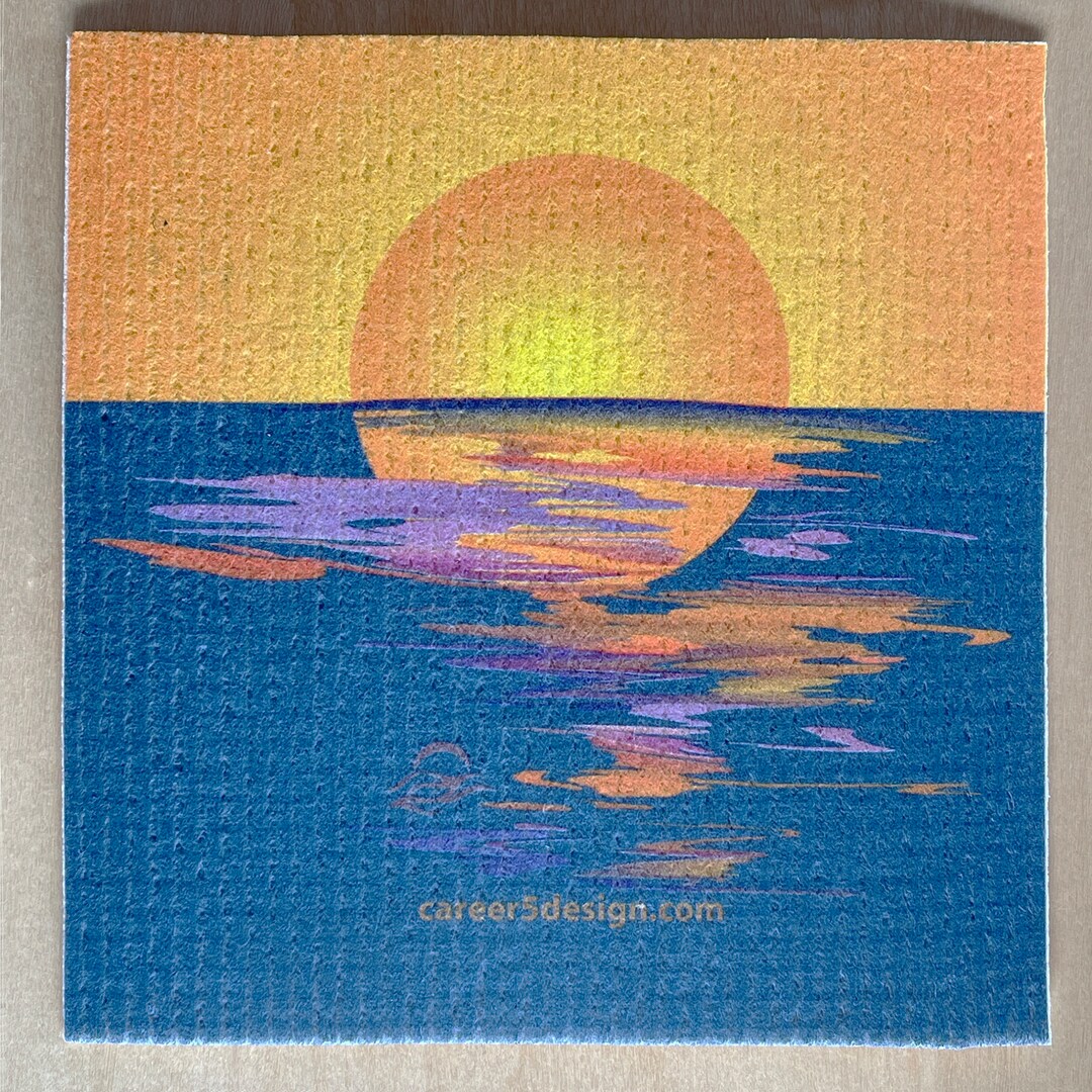 Eco Friendly Swedish Dish Cloth With Sunset on the Lake, a Lake Country ...