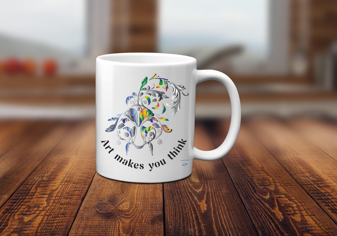 Art Makes You Think Mug: Rainbow Fish, Gift for Artist - Etsy