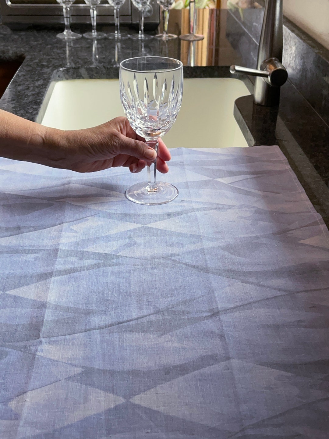 Linen Tea Towel: Water Currents Design, Eco Friendly Home Decor - Etsy