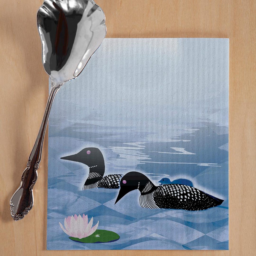 Loon Family Swedish Dishcloth | Loon and Baby | Loon Chick | Eco ...