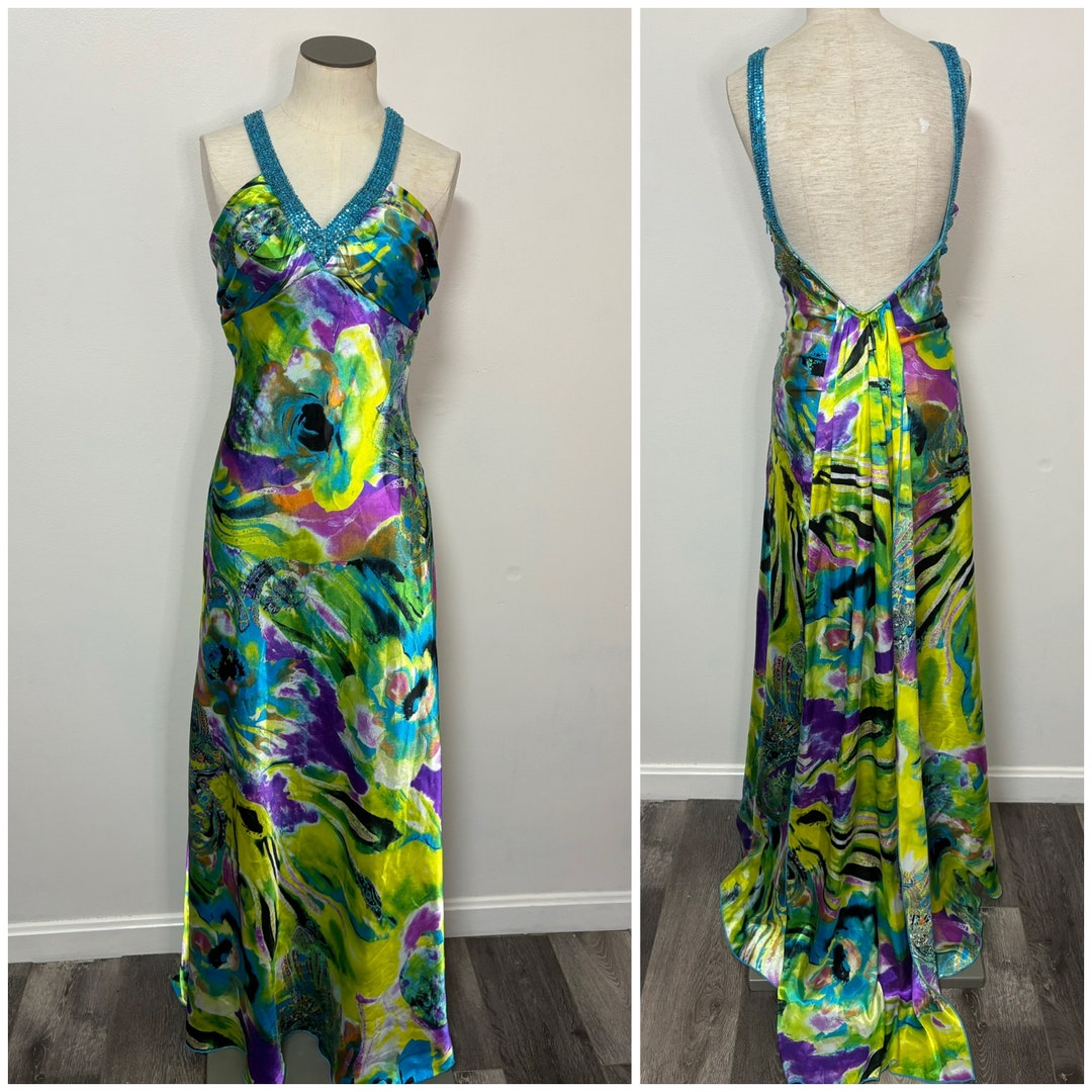 Vintage Y2K Abstract Jeweled Backless Maxi Dress Size S - Etsy