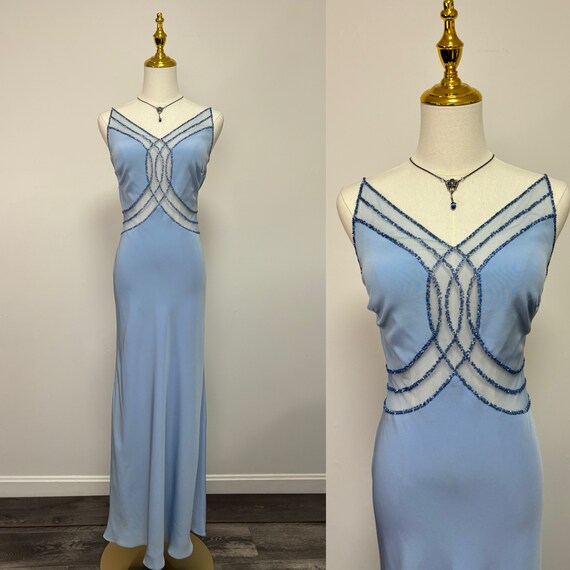 Vintage Y2K Blue Beaded Prom Dress Formal Dress | Siz… - Gem