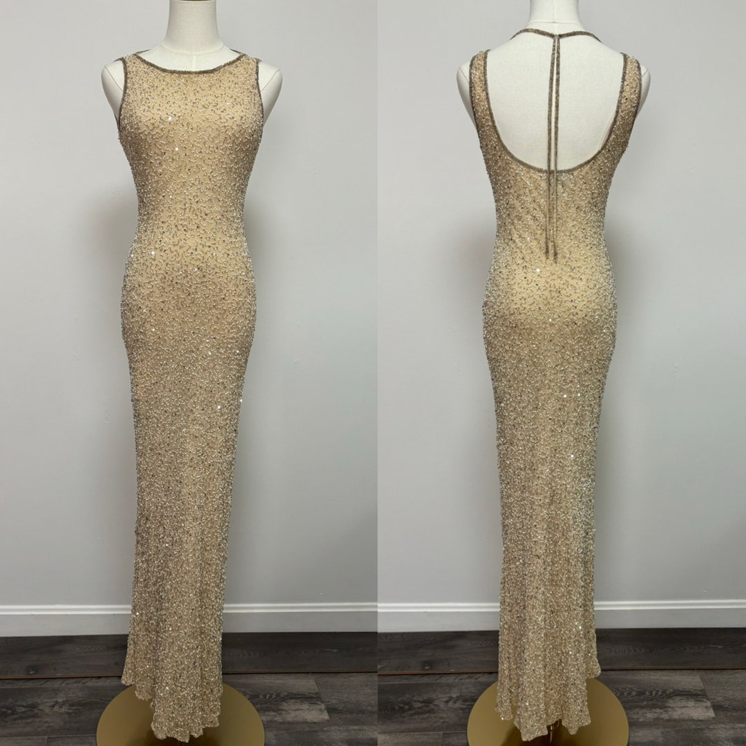 Vintage 90s Cream Silk Beaded Prom Dress Formal Gown Size XS/S - Etsy