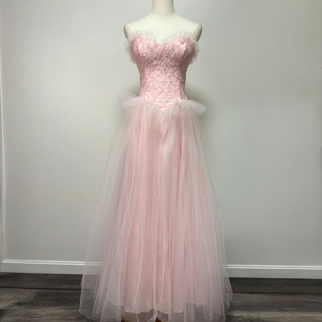 Vintage 80s Pink Princess Tulle Gown Glinda the Good Witch Prom Dress ...