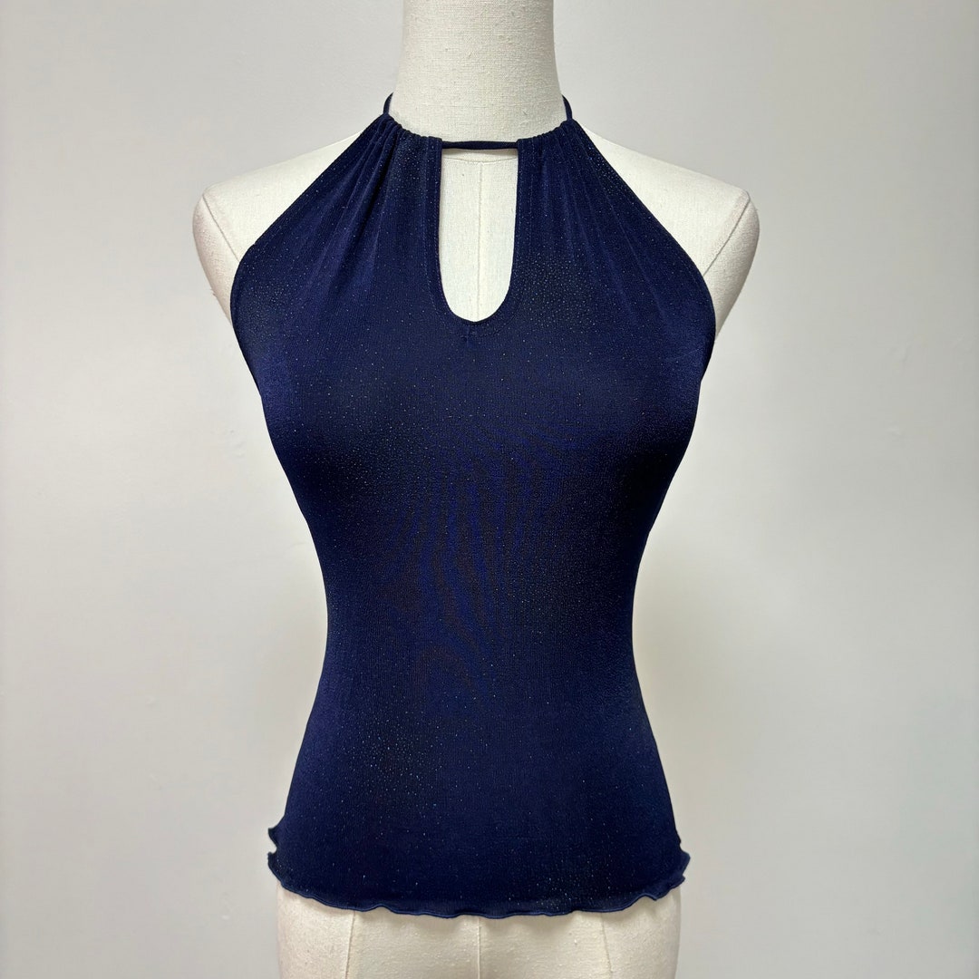 Vintage 90s Navy Blue Sparkly Halter Top Size L - Etsy