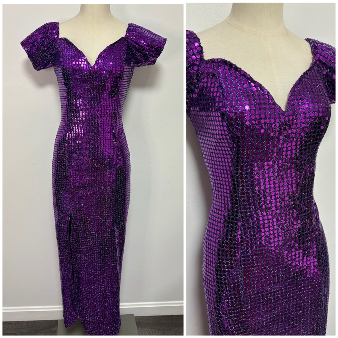 Vintage 80s Purple Sequin Formal Prom Party Dress Size S Etsy