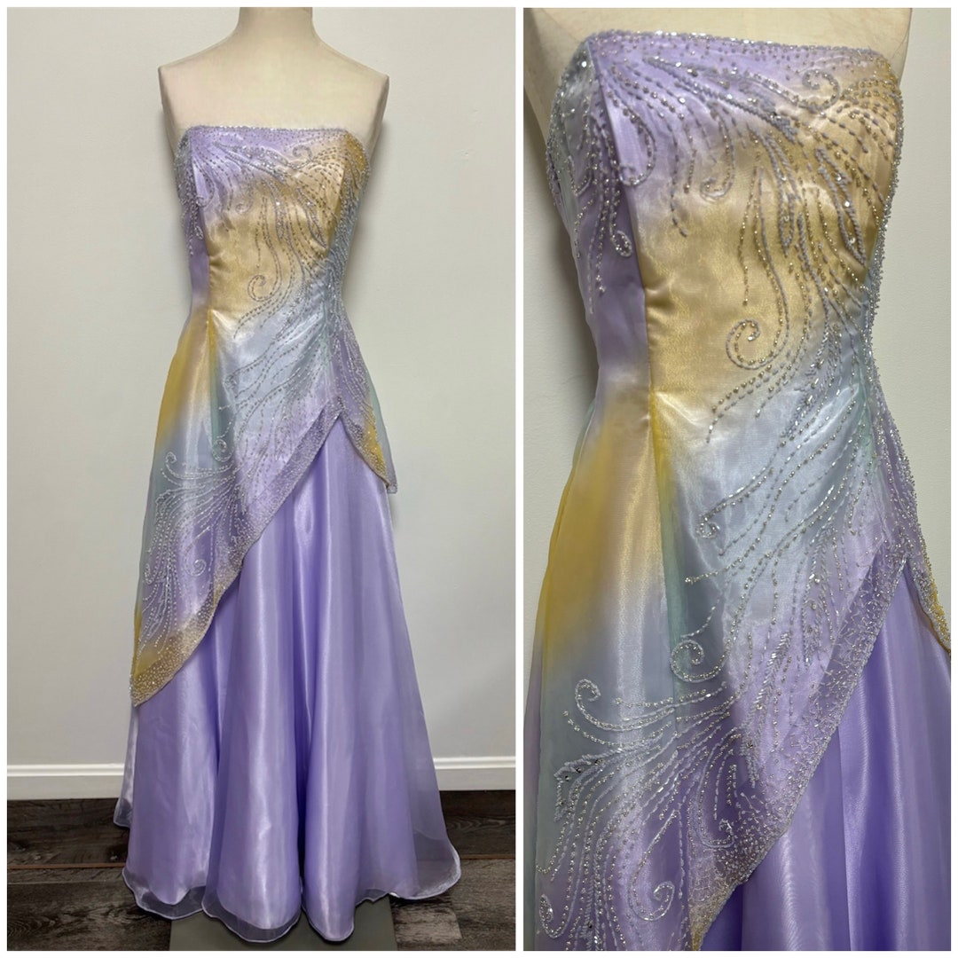 Vintage Y2K Ombré Beaded Ethereal Lavender Prom Dress Formal Gown Size ...