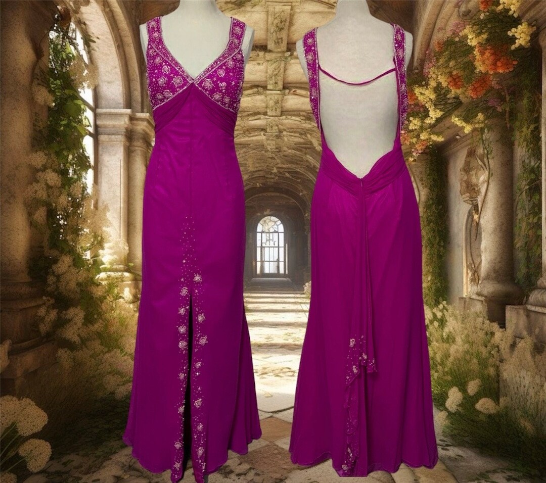 Vintage Y2K Silk Beaded Backless Formal Gown Prom Dress Ethereal ...