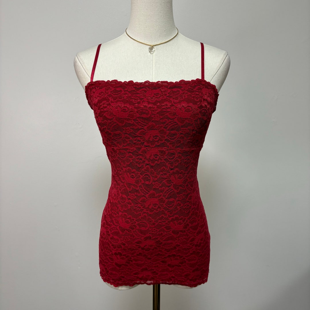 Vintage Y2K 90s Red Lace Cami Tank Top Size M - Etsy