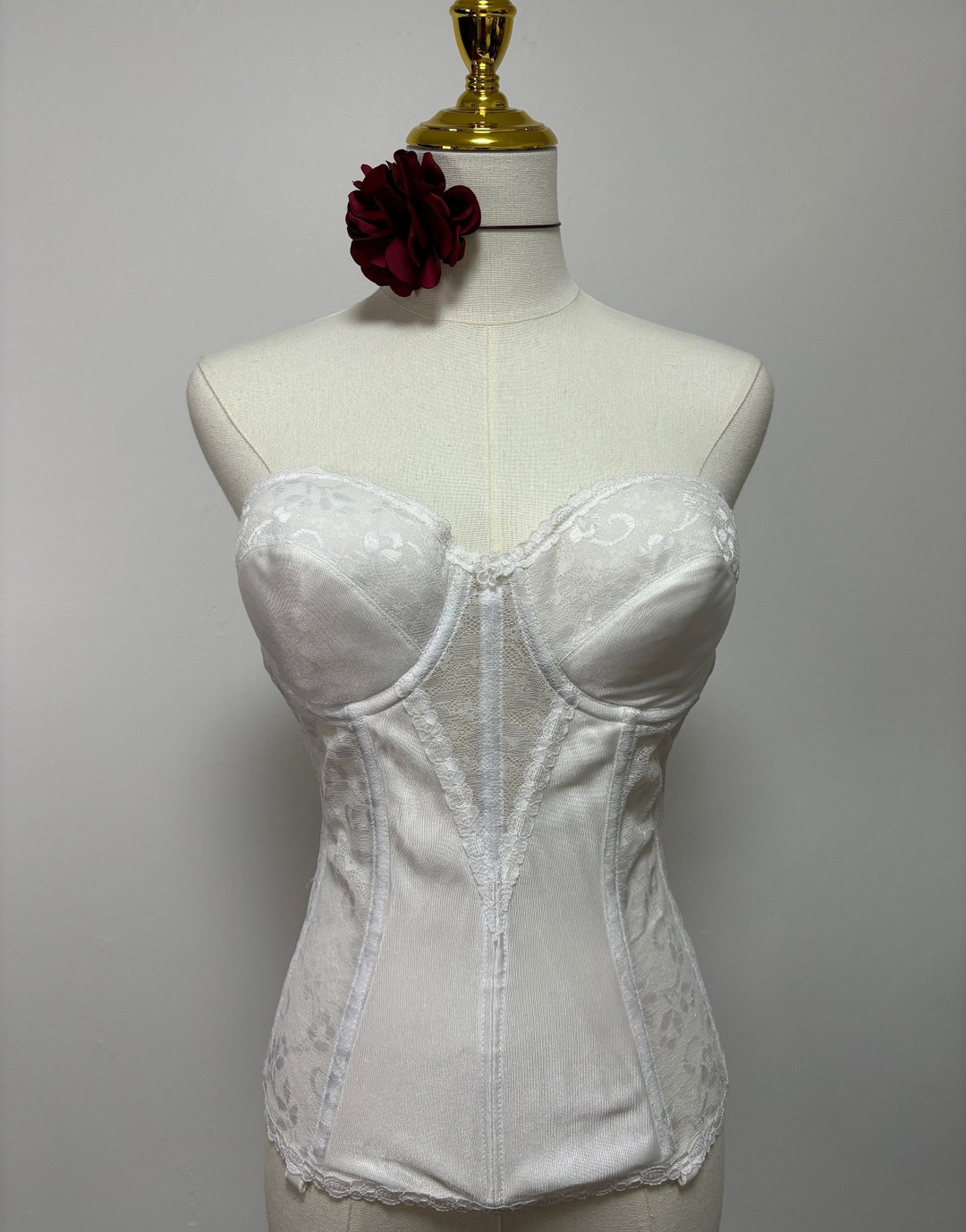 Vintage 80s 90s White Lace Bustier Corset Top Etsy