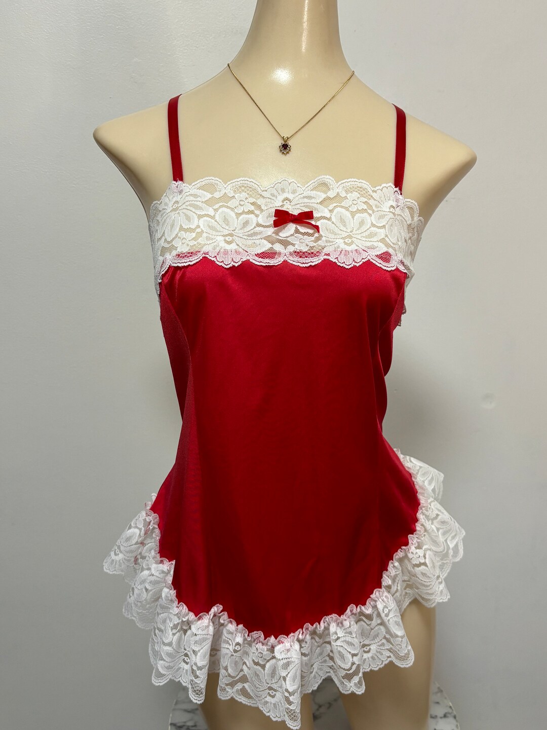 Vintage Red Lace Trim Camisole Top Size L Etsy