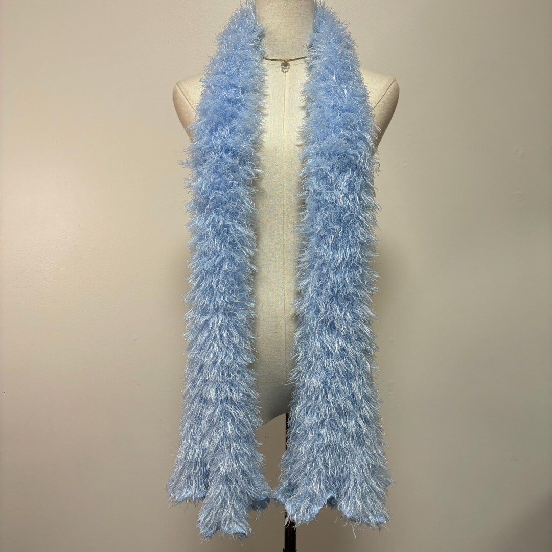 Vintage 2000s Y2K Blue Fuzzy Knit Shimmer Scarf - Etsy