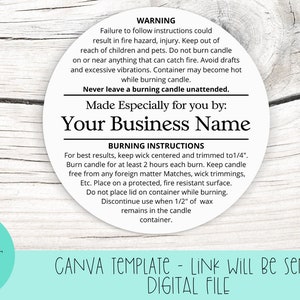 Canva Template - Candle Warning Label - Editable for Small Business - Etsy