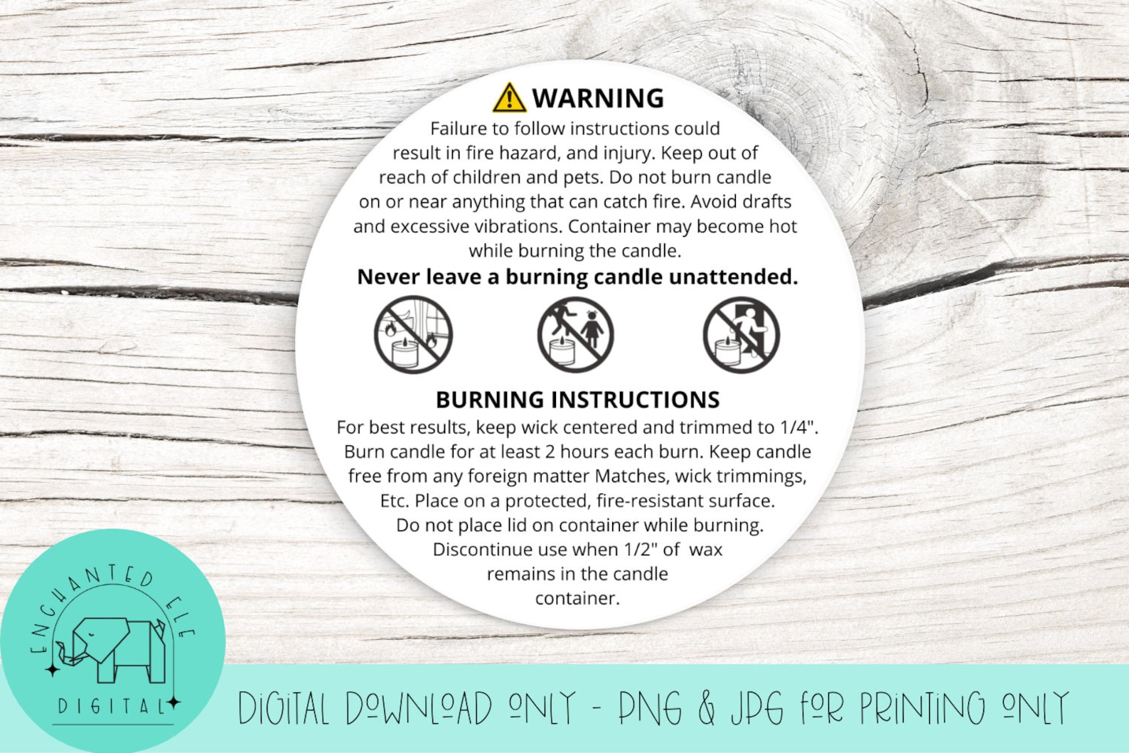 Candle Warning Label Printable - Pictures/ Pictographs - JPG & PNG Only ...