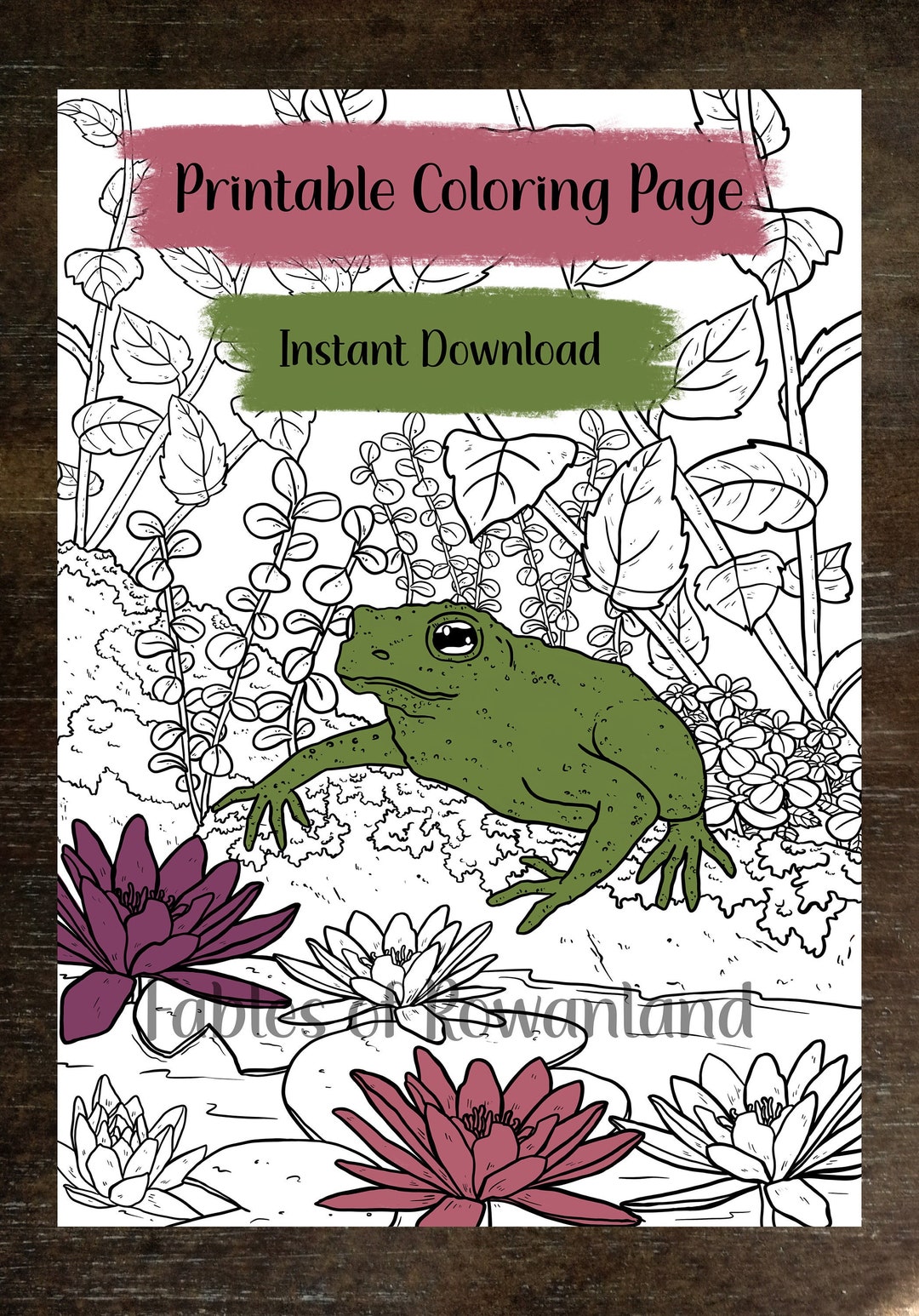 Cute Frog Coloring Page Printable Adult Coloring Page Floral - Etsy