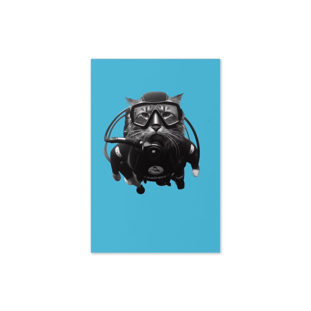 Scuba Cat Greeting Card / Blank Inside / Funny Cards for Any One or Any ...