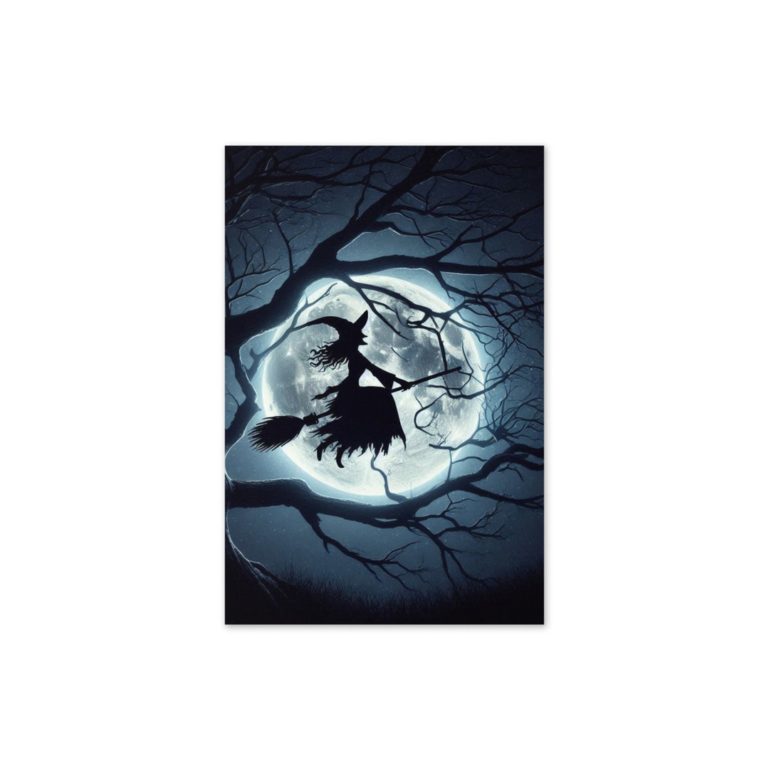 Witch Flying on a Broom Greeting Card – Full Moon Magic! Blank Inside ...