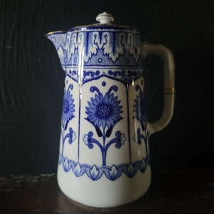 Small Antique Burley & Co Coffee Pot, Blue and White China Coffee Pot ...