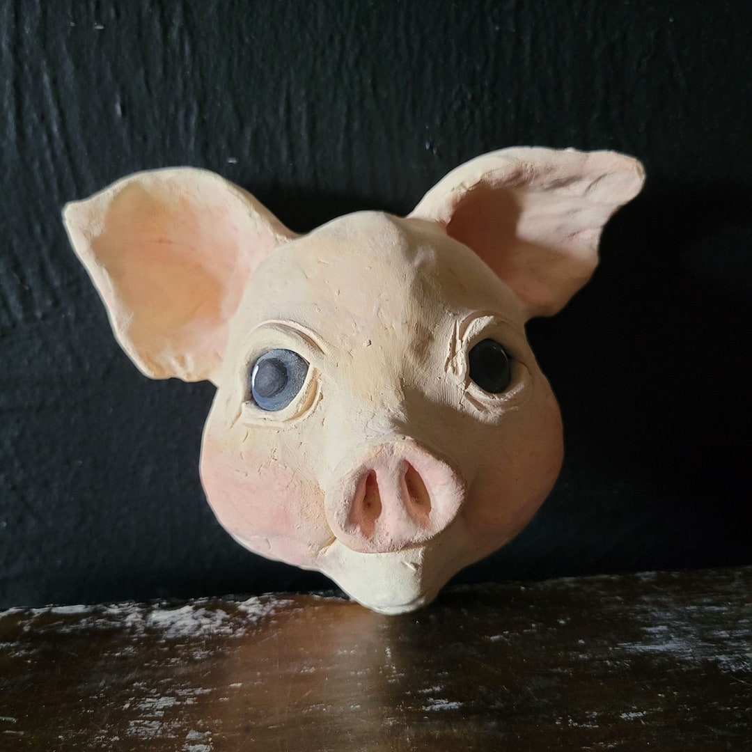 Hand Made Pig Face Sculpture Wall Art, Signed, Whimsical Wall Art ...