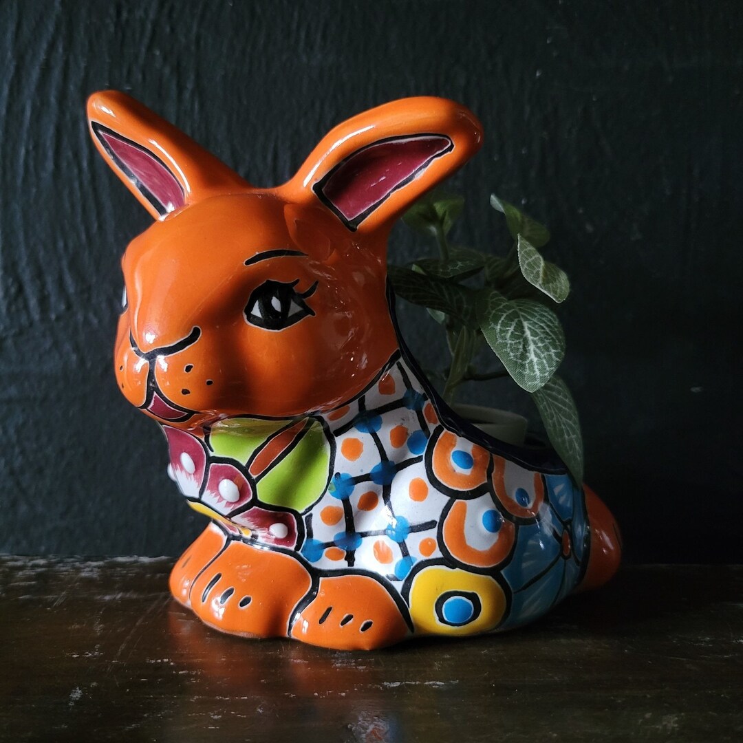 Small Talavera Rabbit Planter, Mexican Pottery Bunny Planter, Succulent ...