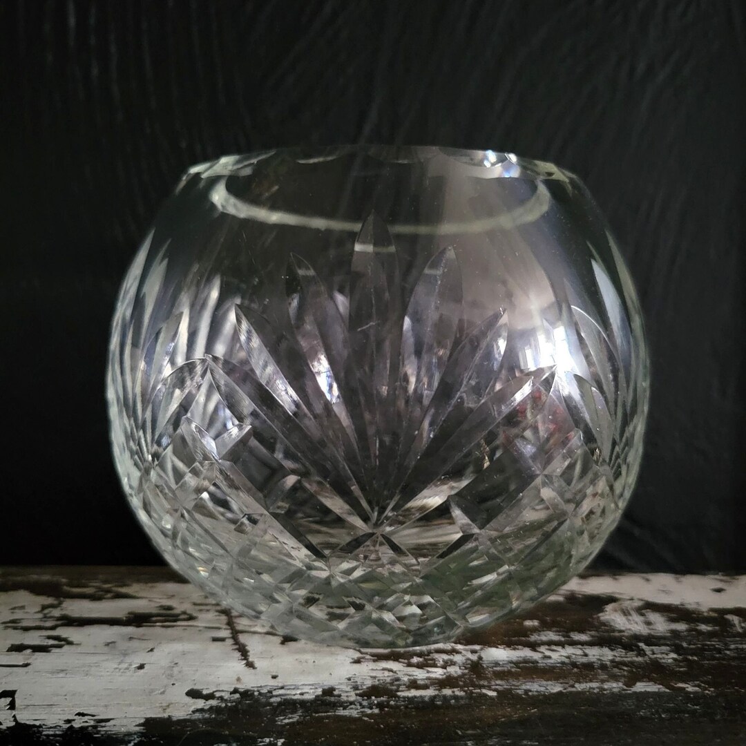Medium Vintage Cut Glass Rose Bowl, Round Vase, Grandmillennial *chip ...
