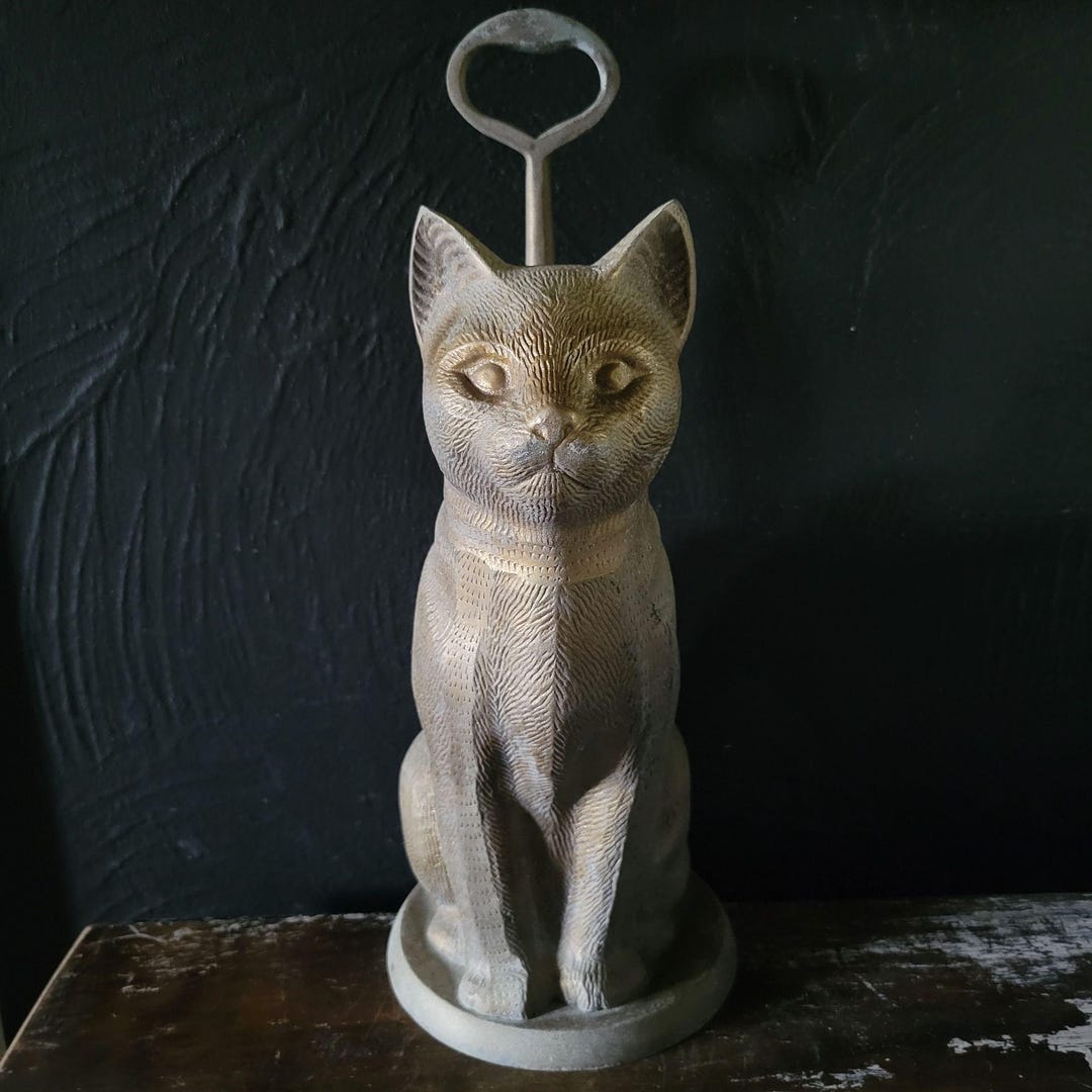Vintage Brass Cat Door Stop With Handle 14" Tall, Brass Animal Decor ...