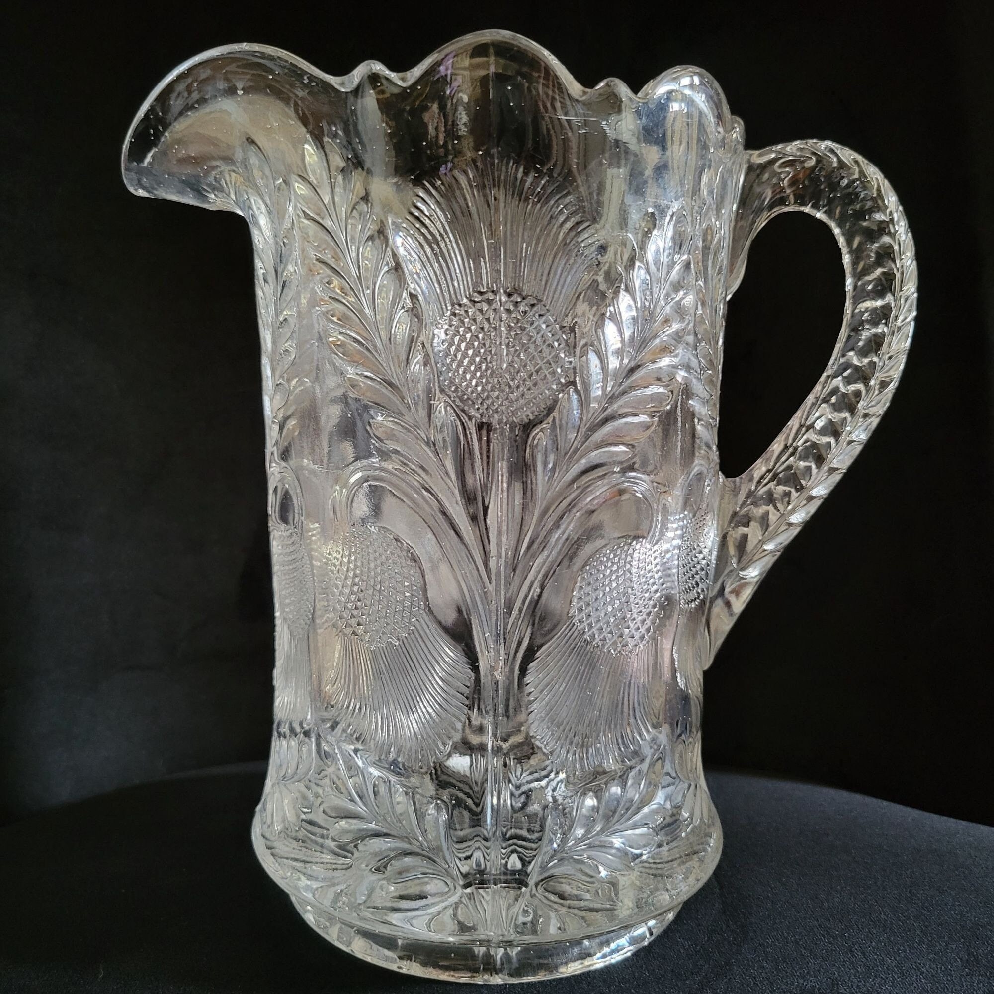 Thistle Pattern Glass Pitcher
