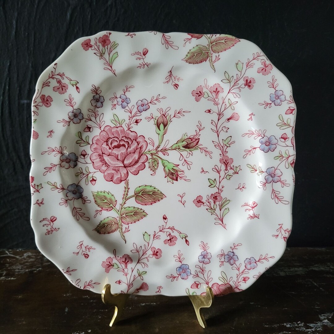 Vtg Johnson Brothers Rose Chintz Square Salad Plate, Pink Backstamp - Etsy