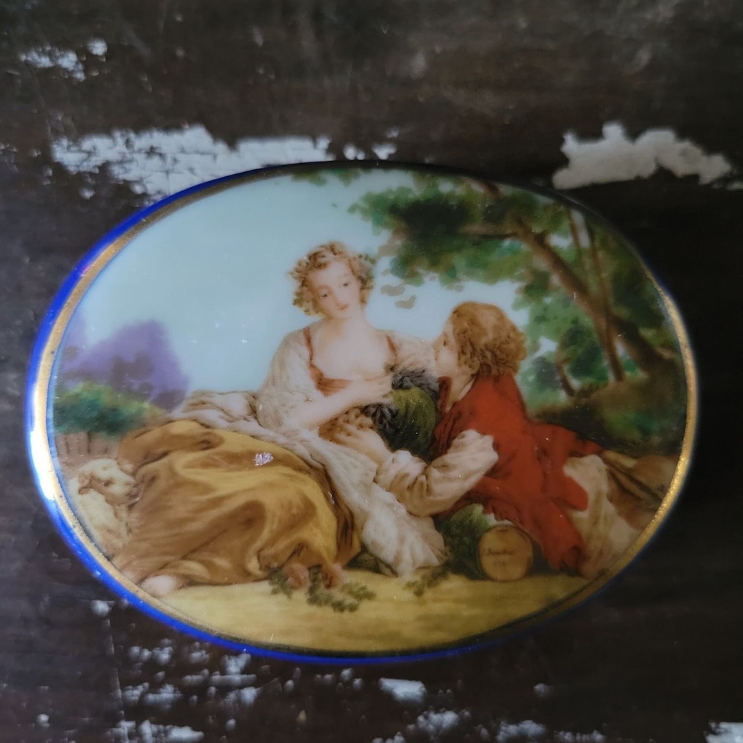 Vintage Attributed F. Boucher Porcelain Trinket Box, French Romantic ...