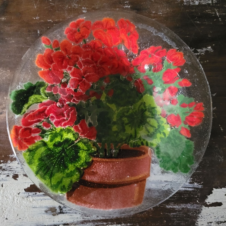 Vintage Peggy Karr Geranium in a Pot Fused Glass Bowl - Etsy